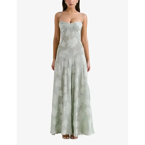 House Of Cb Seren Lace-Up Maxi Dress - Pistachio Floral | Editorialist